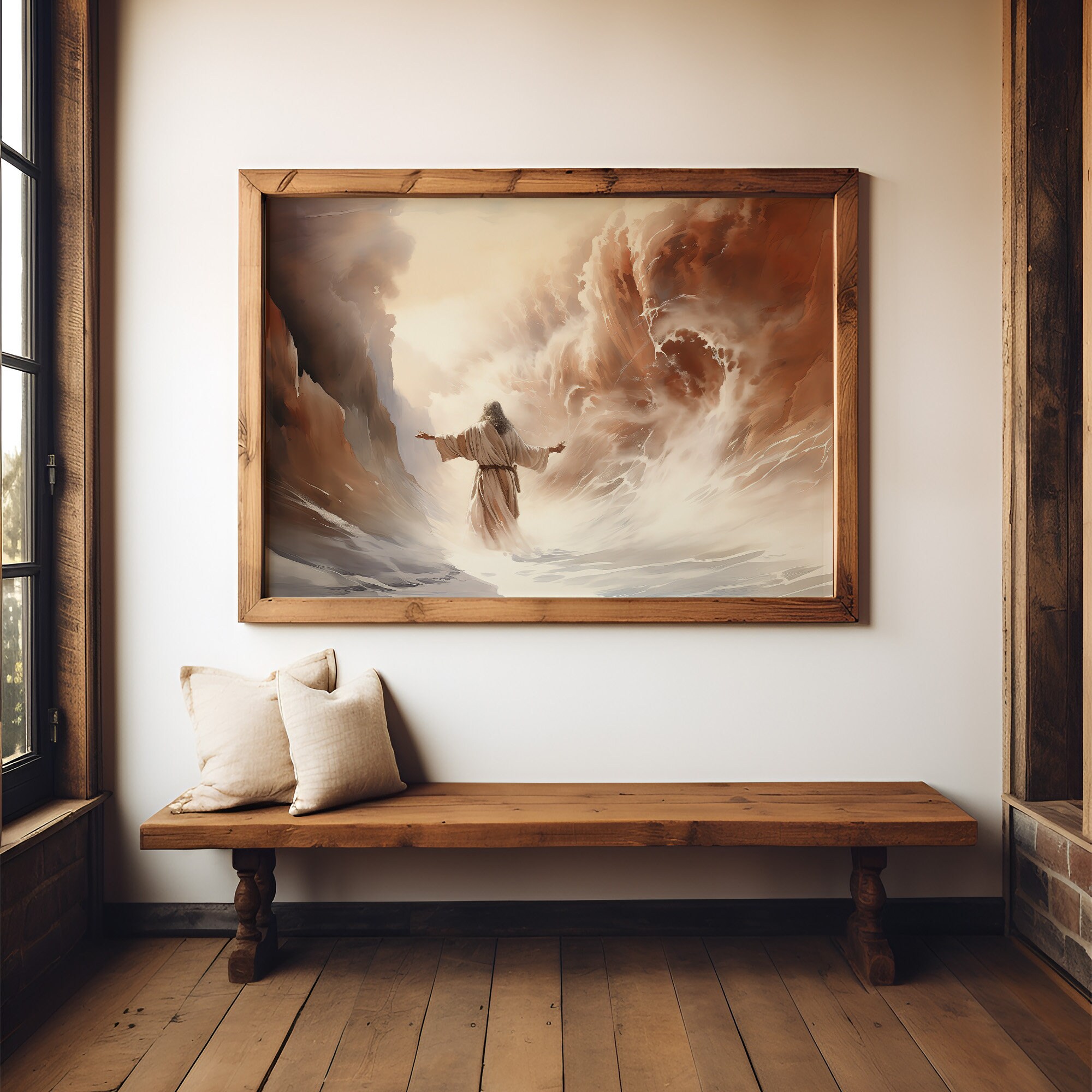 Moses' Parting of the Red Sea Digital Watercolor Print in Desert Tones ...