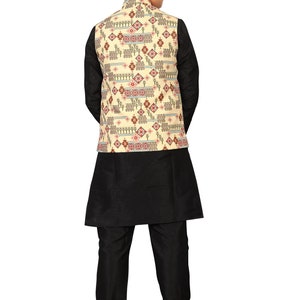 Boys Indian Traditional Silk Kurta With Jute Printed Koti and Pyjama ...