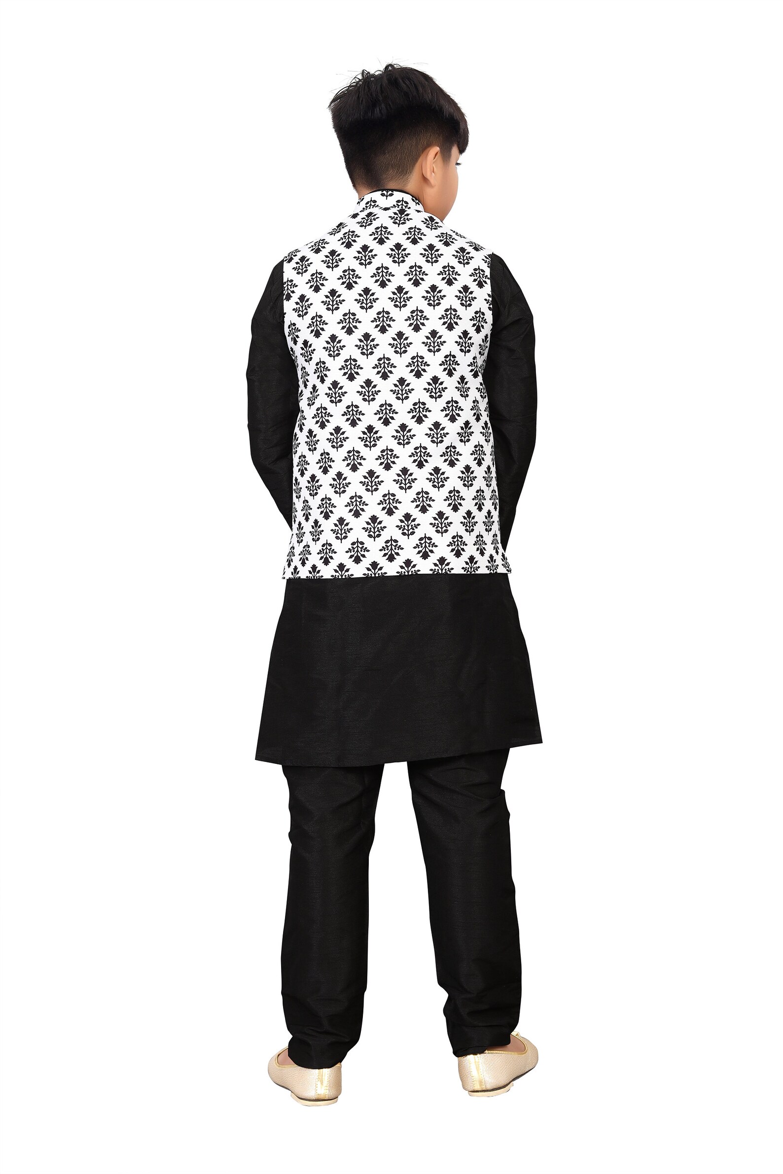 Boys Indian Traditional Silk Kurta With Jute Printed Koti and Pyjama ...