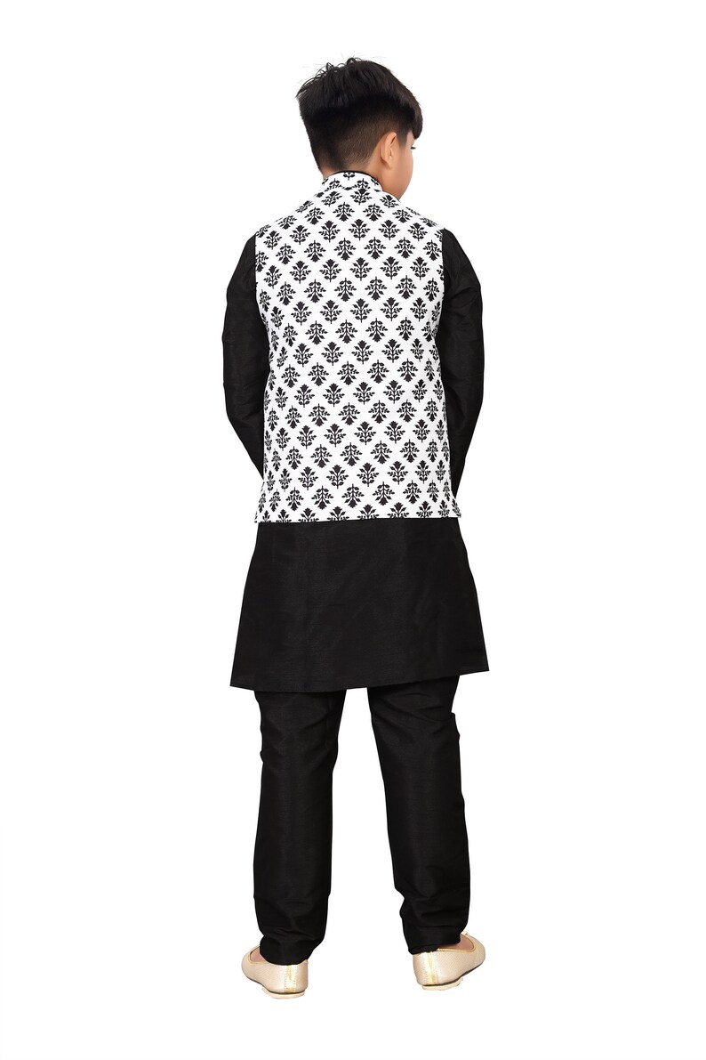 Boys Indian Traditional Silk Kurta With Jute Printed Koti and Pyjama ...