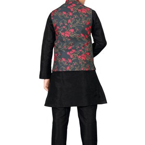 Boys Indian Traditional Silk Kurta With Jute Printed Koti and Pyjama ...