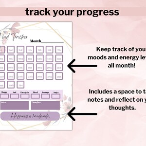 Mood Tracker for Mental Health, Wellness Reminder Workbook, Mindfulness ...