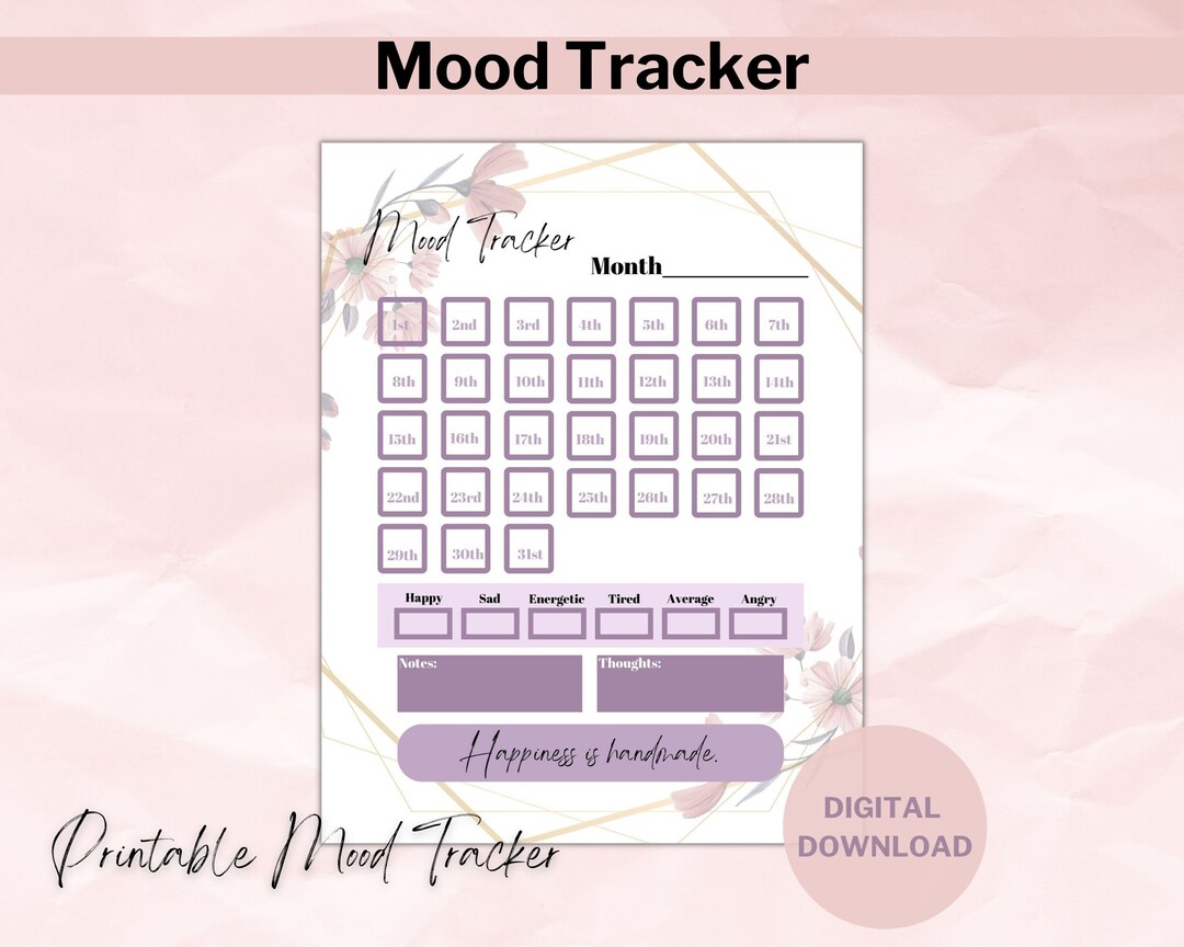 Mood Tracker for Mental Health, Wellness Reminder Workbook, Mindfulness ...