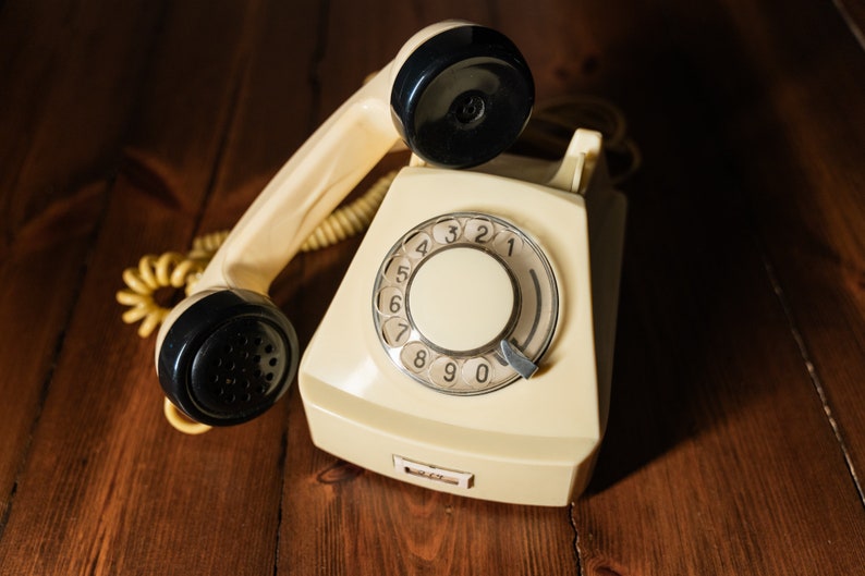 Stationary Landline Phone in Cream Color. Old Rotary Dial Vintage Phone ...