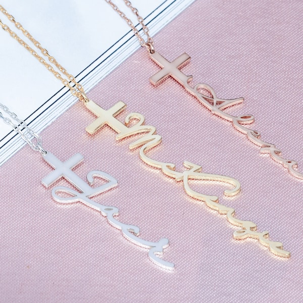 Custom Handwriting Cross Necklace - Etsy