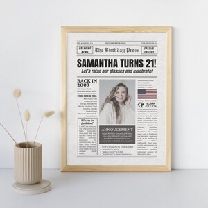 21st Birthday Newspaper, Personalized Poster Editable on Canva ...