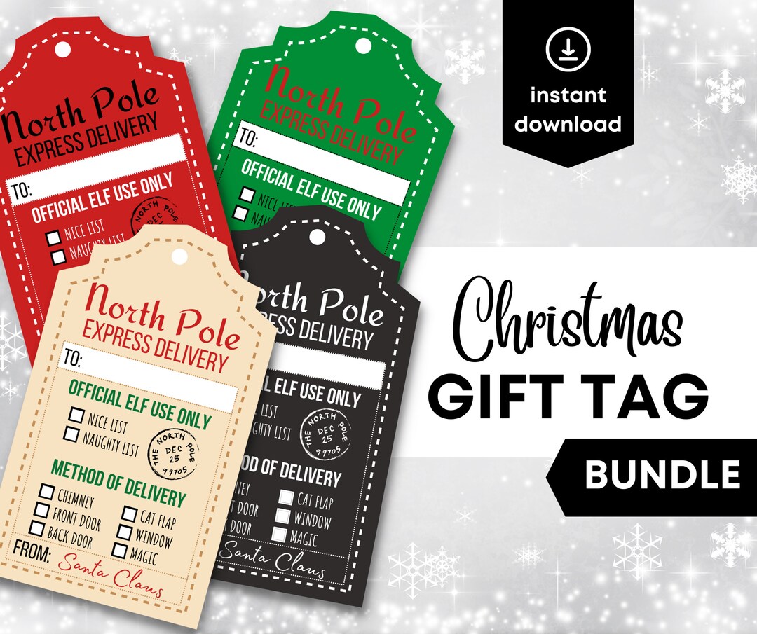 Personal Holiday Tag, Colorful Printable Tag, North Pole Express Gift ...