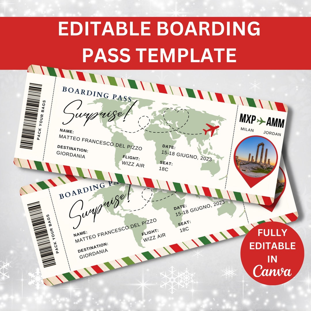 Editable Boarding Pass Template, Printable Personalized Airline Ticket ...
