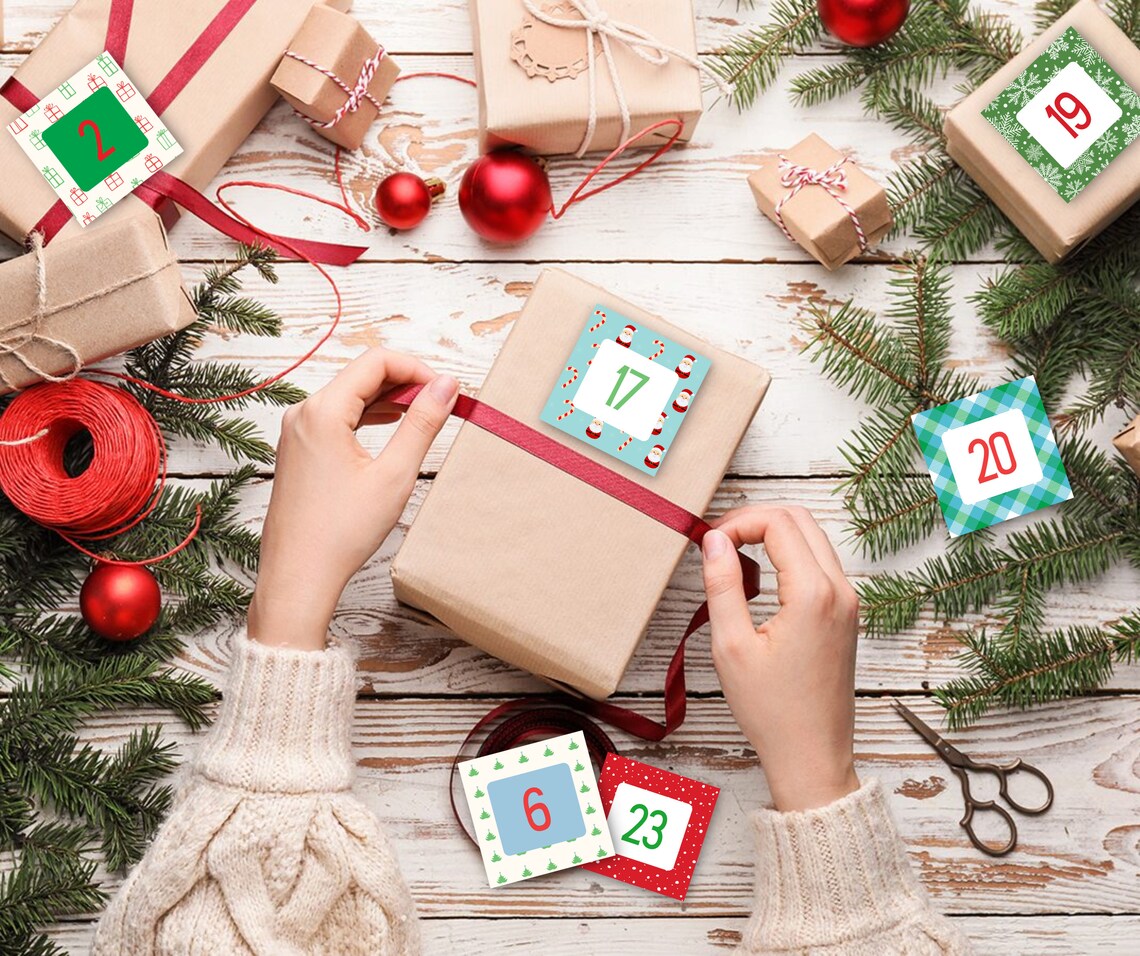 2 Styles Advent Calendar Printable Bundle, Christmas Label Pack, Advent ...