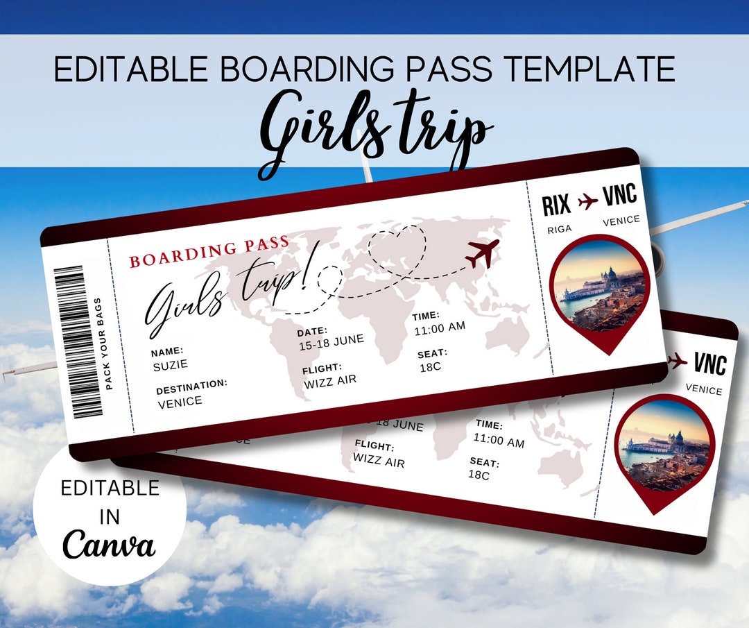Gothic Editable Boarding Pass Template, Printable Personalized Airline ...