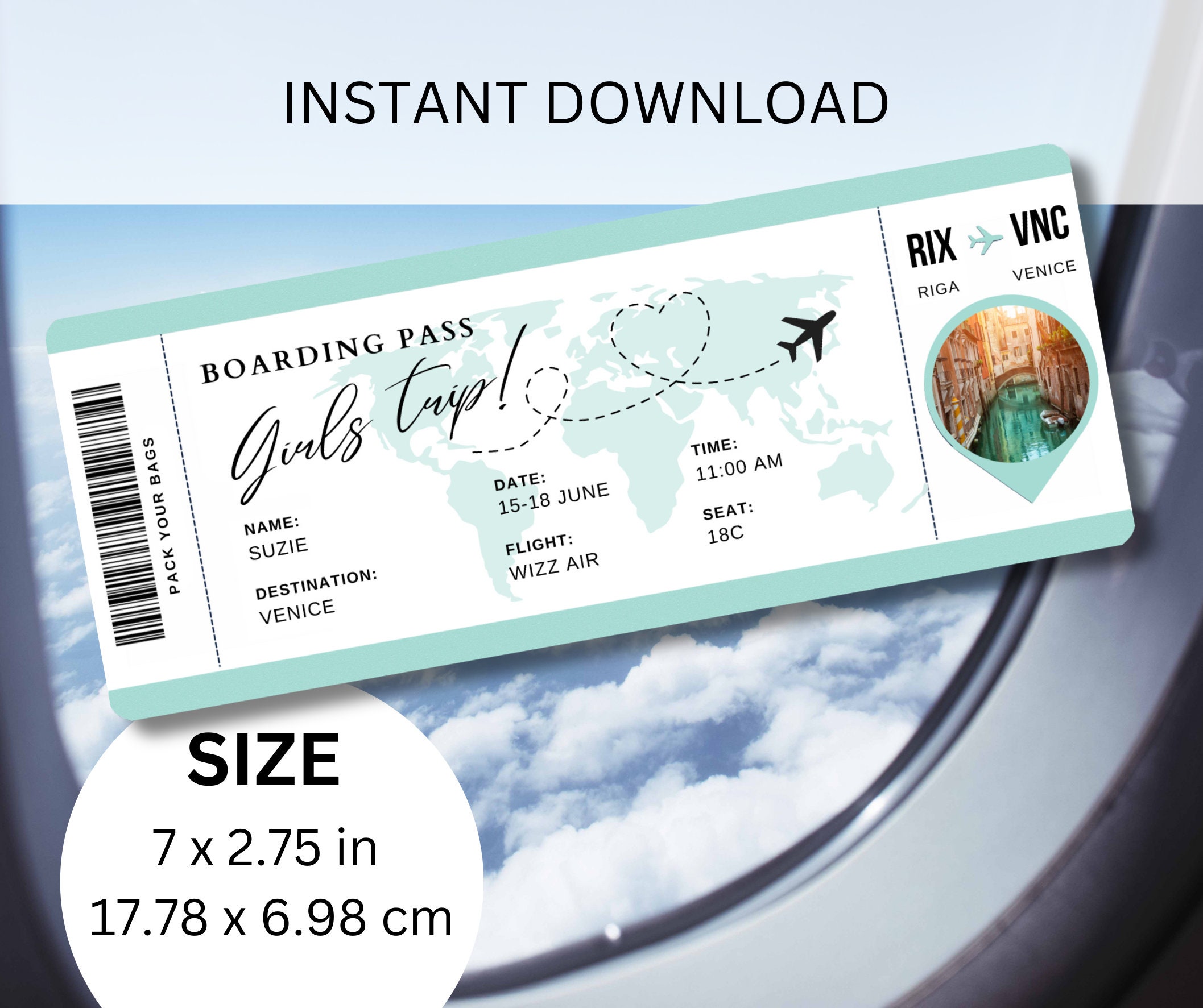 Editable Boarding Pass Template, Printable Personalized Airline Ticket ...