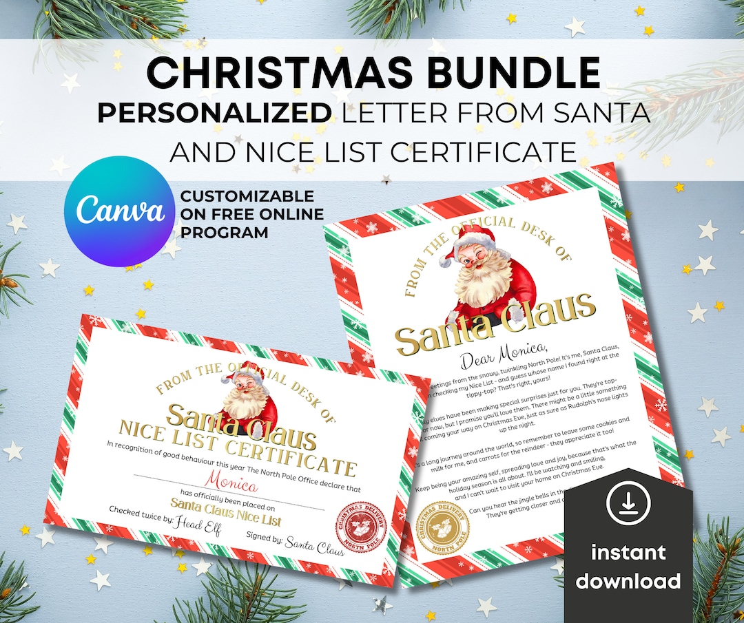 Instant Download Christmas Bundle, Santa Letter, Nice List Certificate ...