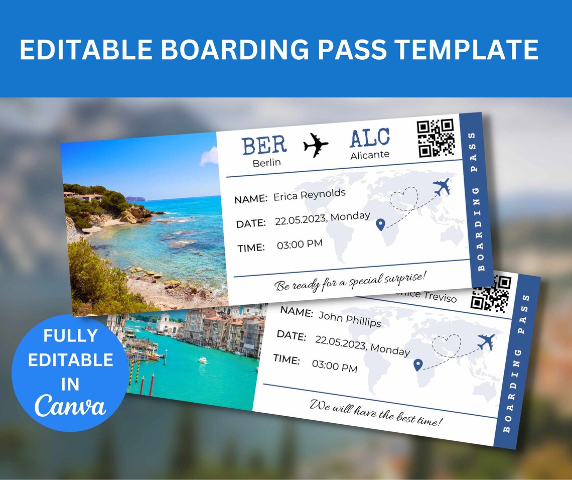 Editable Boarding Pass Template, Printable Personalized Airline Ticket ...