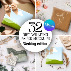 Editable Gift Wrap for Canva, Wedding Wrapping Paper Mockup Bundle ...