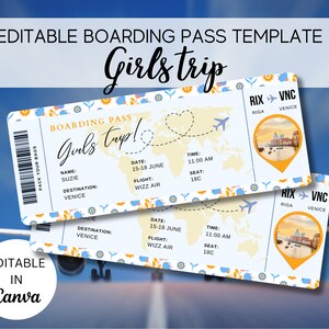 Editable Boarding Pass Template, Printable Personalized Airline Ticket ...