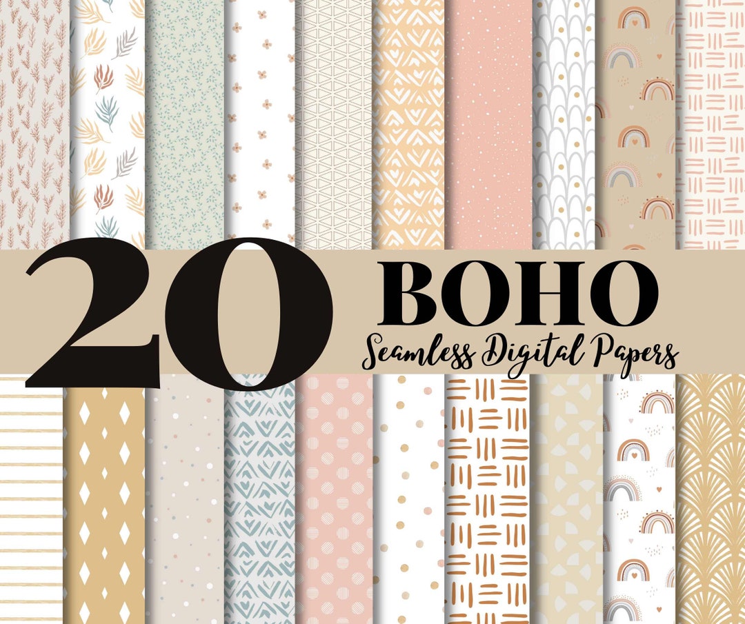 20 Boho Seamless Digital Papers, Boho Scrapbook Paper, Rainbow Boho ...