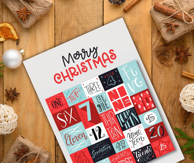 9 Sheets Advent Calendar Printable Bundle, Christmas Label Pack, Advent ...