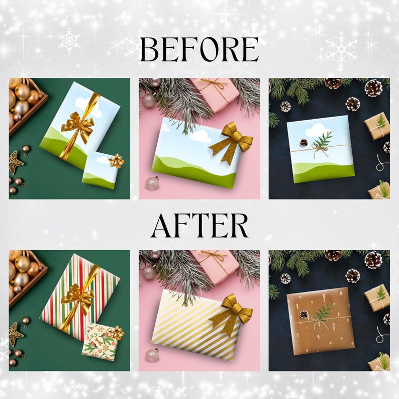Editable Gift Wrap for Canva, Christmas Wrapping Paper Mockup Bundle ...