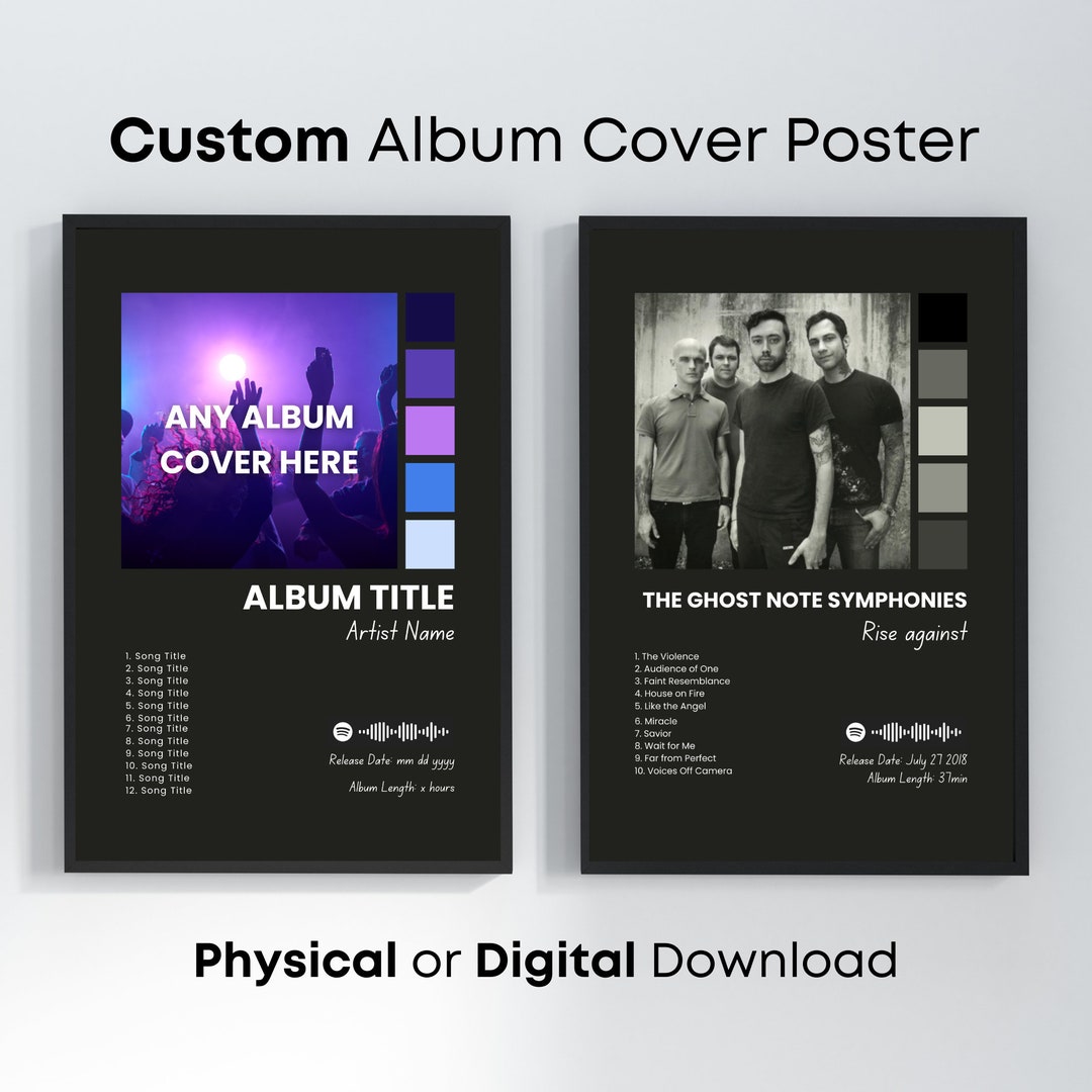 Custom Album Cover Posters Print, Black Digital Poster, Customizable ...