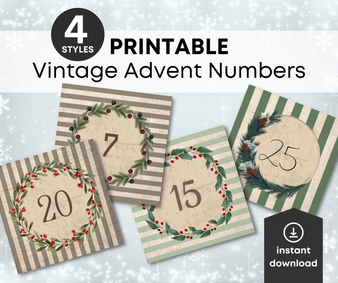 4 Styles Advent Calendar Printable Bundle, Vintage Christmas Label Pack ...