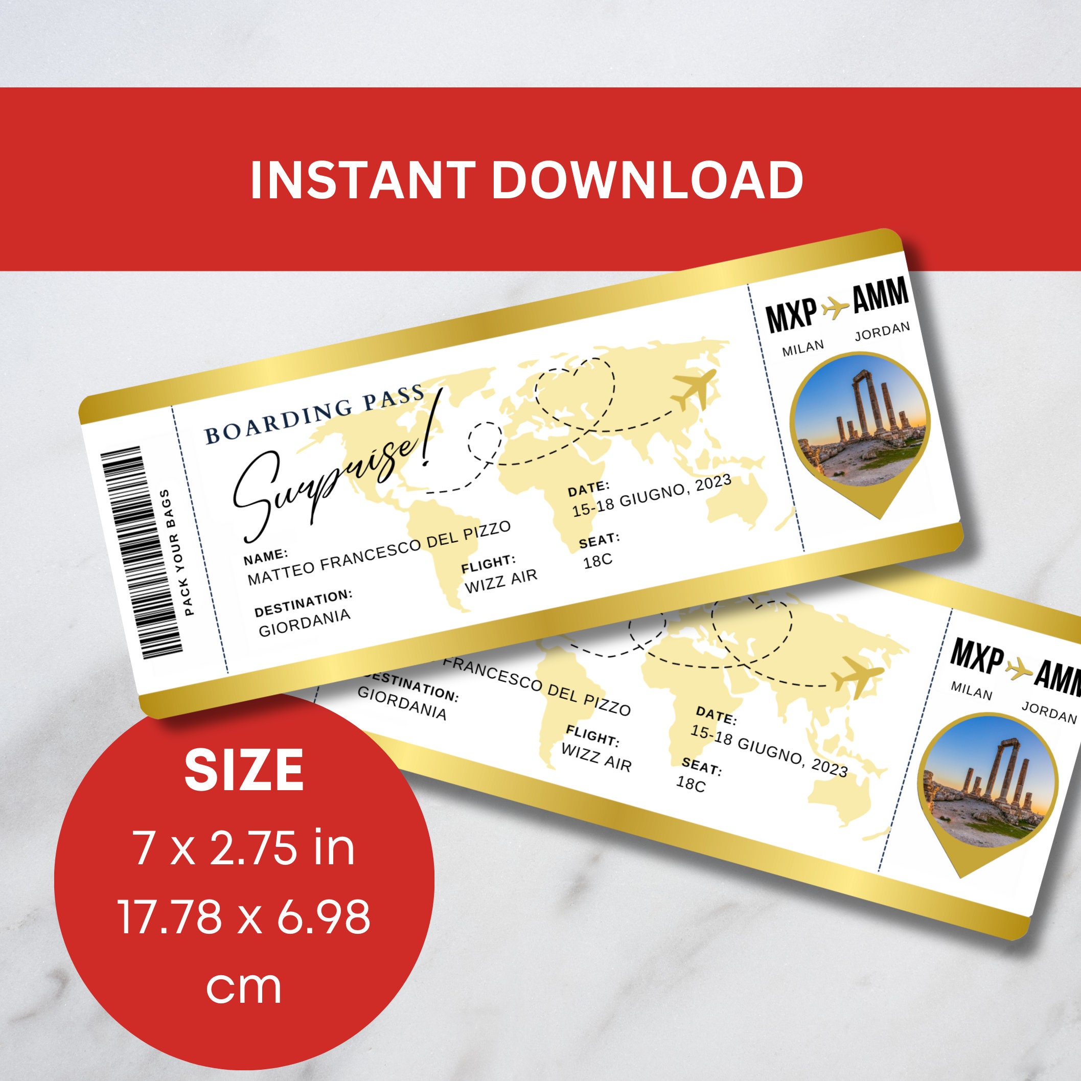 Bearbeitbare Bordkartenvorlage, druckbares personalisiertes Flugticket ...