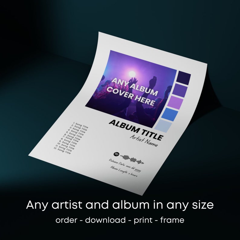 Custom Album Cover Posters Print, White Digital Poster, Customizable ...