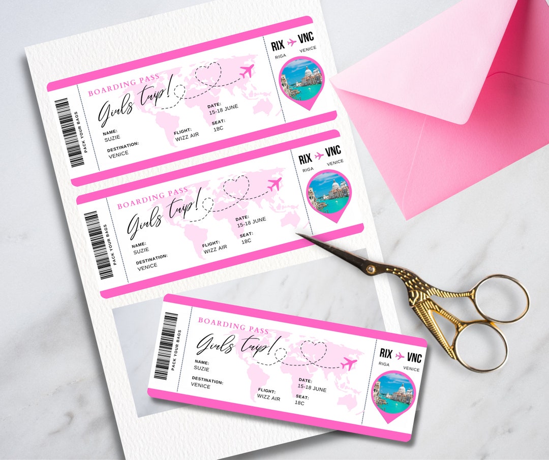 Editable Boarding Pass Template, Printable Personalized Airline Ticket ...