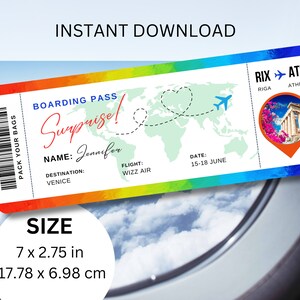 Rainbow Editable Boarding Pass Template, Printable Personalized Airline ...