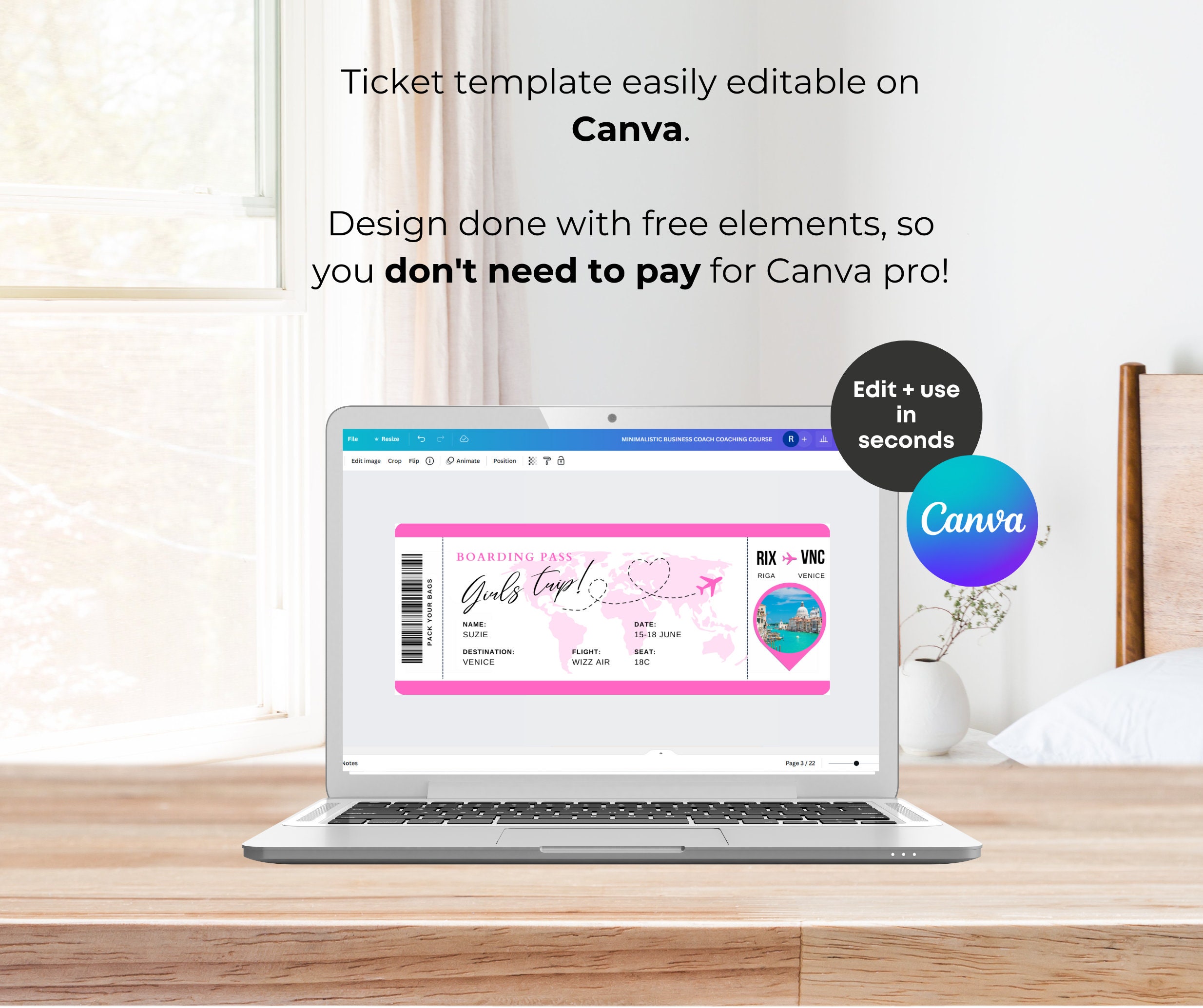 Editable Boarding Pass Template, Printable Personalized Airline Ticket ...