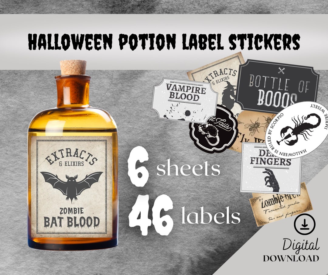 Halloween Bottle Stickers, Potion Label Stickers, Apothecary Labels ...
