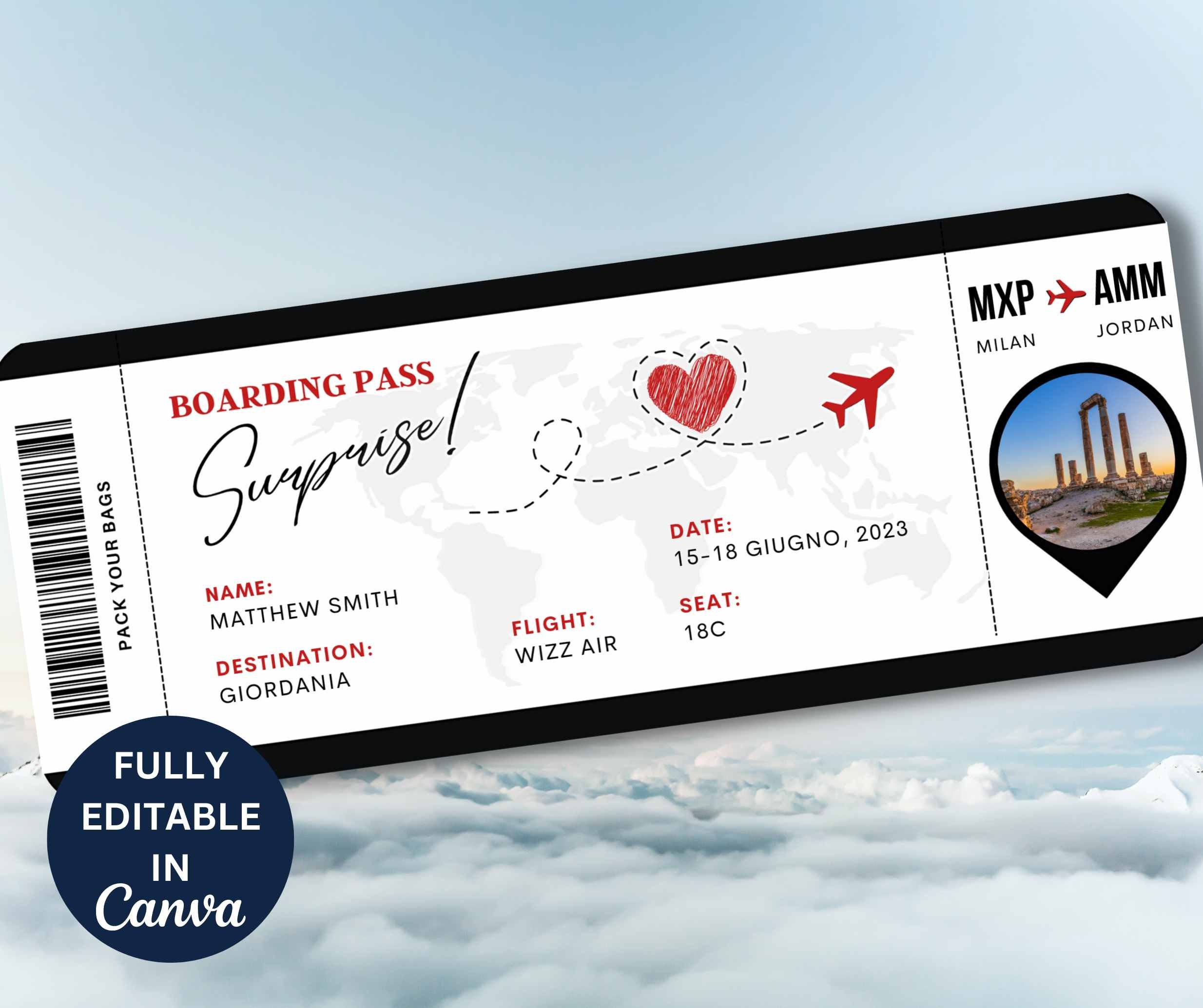 Editable Boarding Pass Template, Printable Personalized Airline Ticket ...