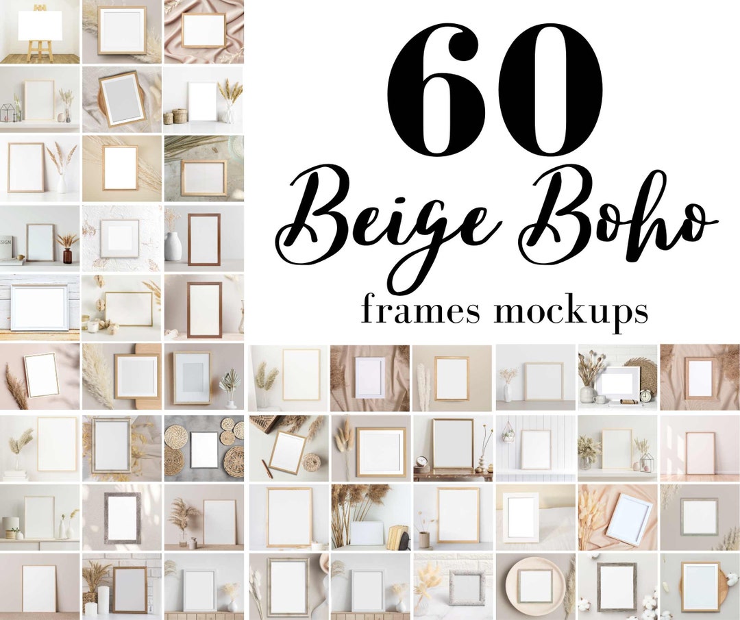 60 Beige Boho Frame Mockups, Frame Mock up Bundle, Styled Boho Photo ...