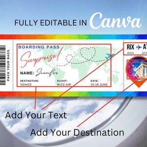 Rainbow Editable Boarding Pass Template, Printable Personalized Airline ...