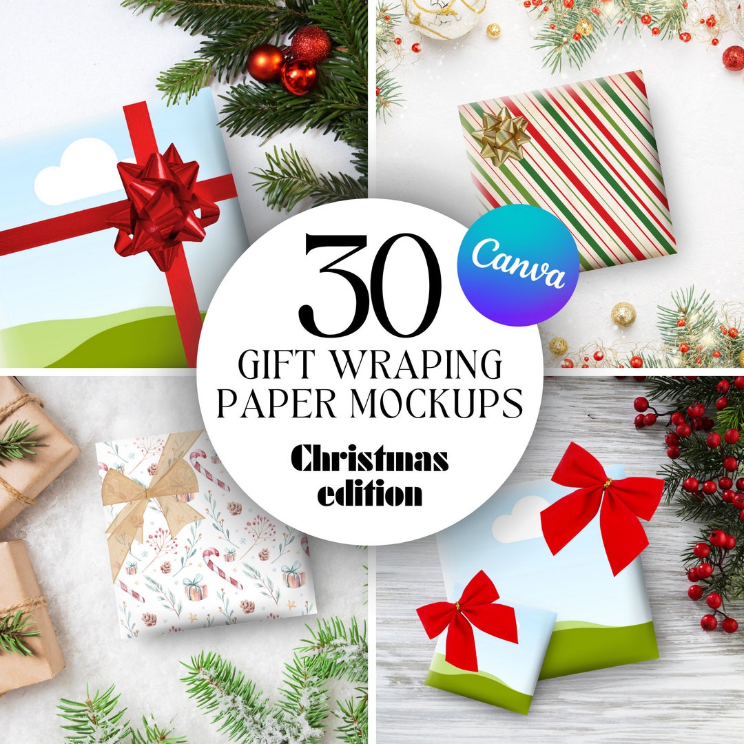 Editable Gift Wrap for Canva, Christmas Wrapping Paper Mockup Bundle ...