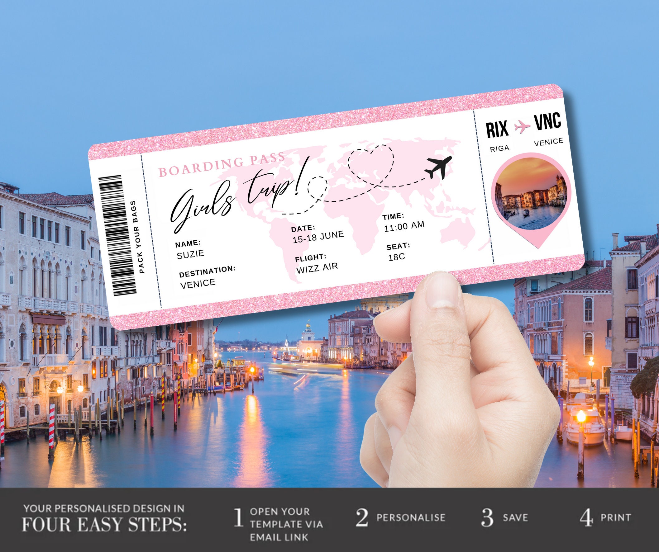 Editable Boarding Pass Template, Printable Personalized Airline Ticket ...