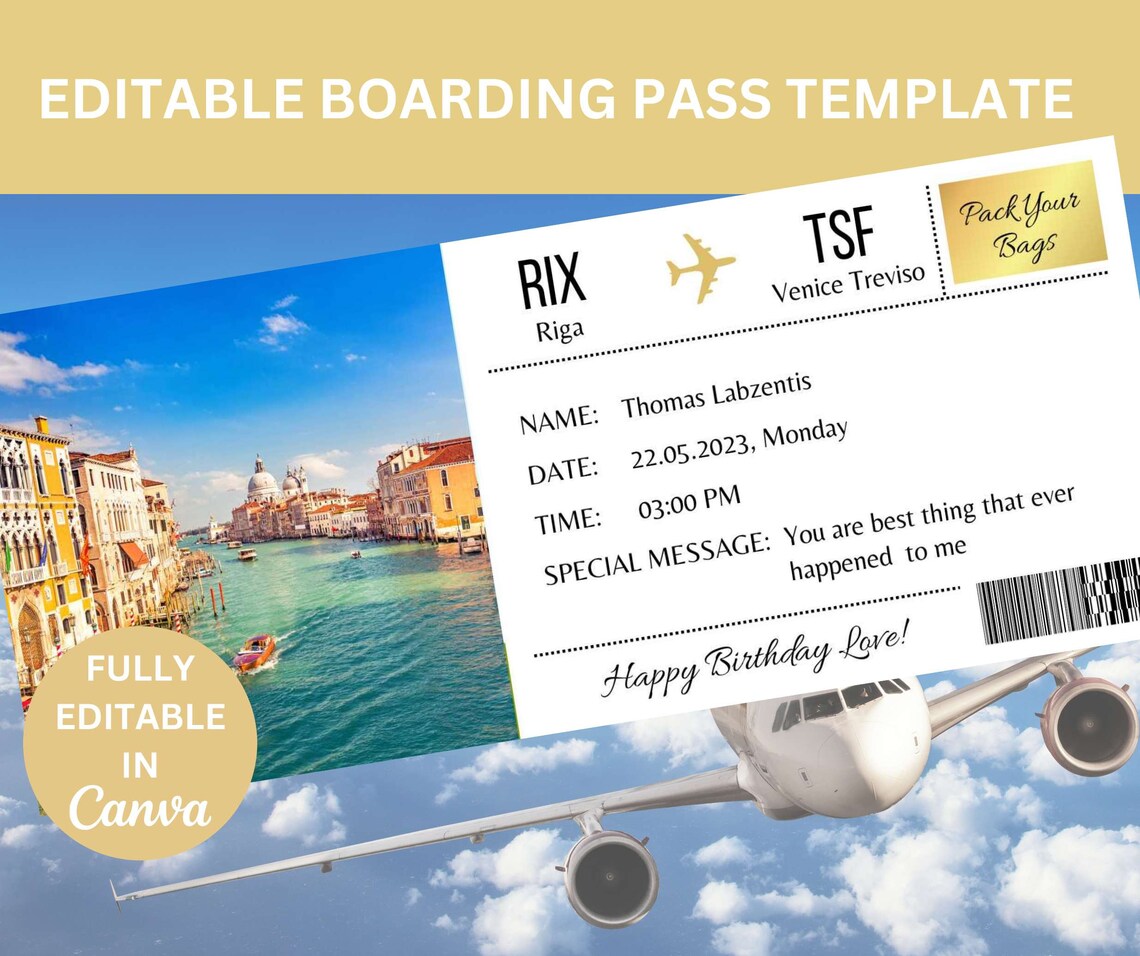 Editable Boarding Ticket Template Surprise Airline Gift - Etsy
