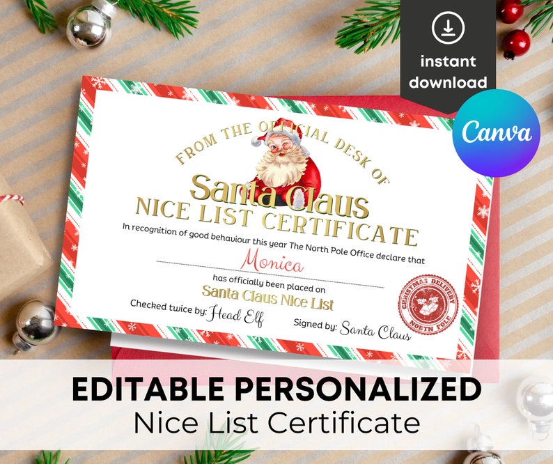 Instant Download Editable Nice List Certificate, Official Letter From ...