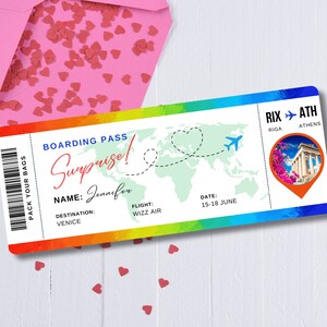 Rainbow Editable Boarding Pass Template, Printable Personalized Airline ...