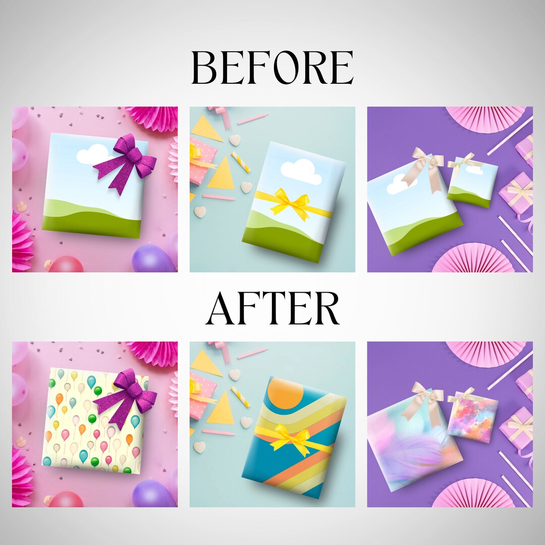 Editable Gift Wrap for Canva, Birthday Wrapping Paper Mockup Bundle ...