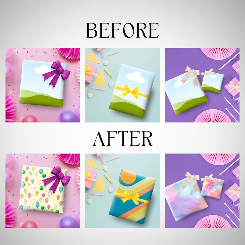 Editable Gift Wrap for Canva, Birthday Wrapping Paper Mockup Bundle ...