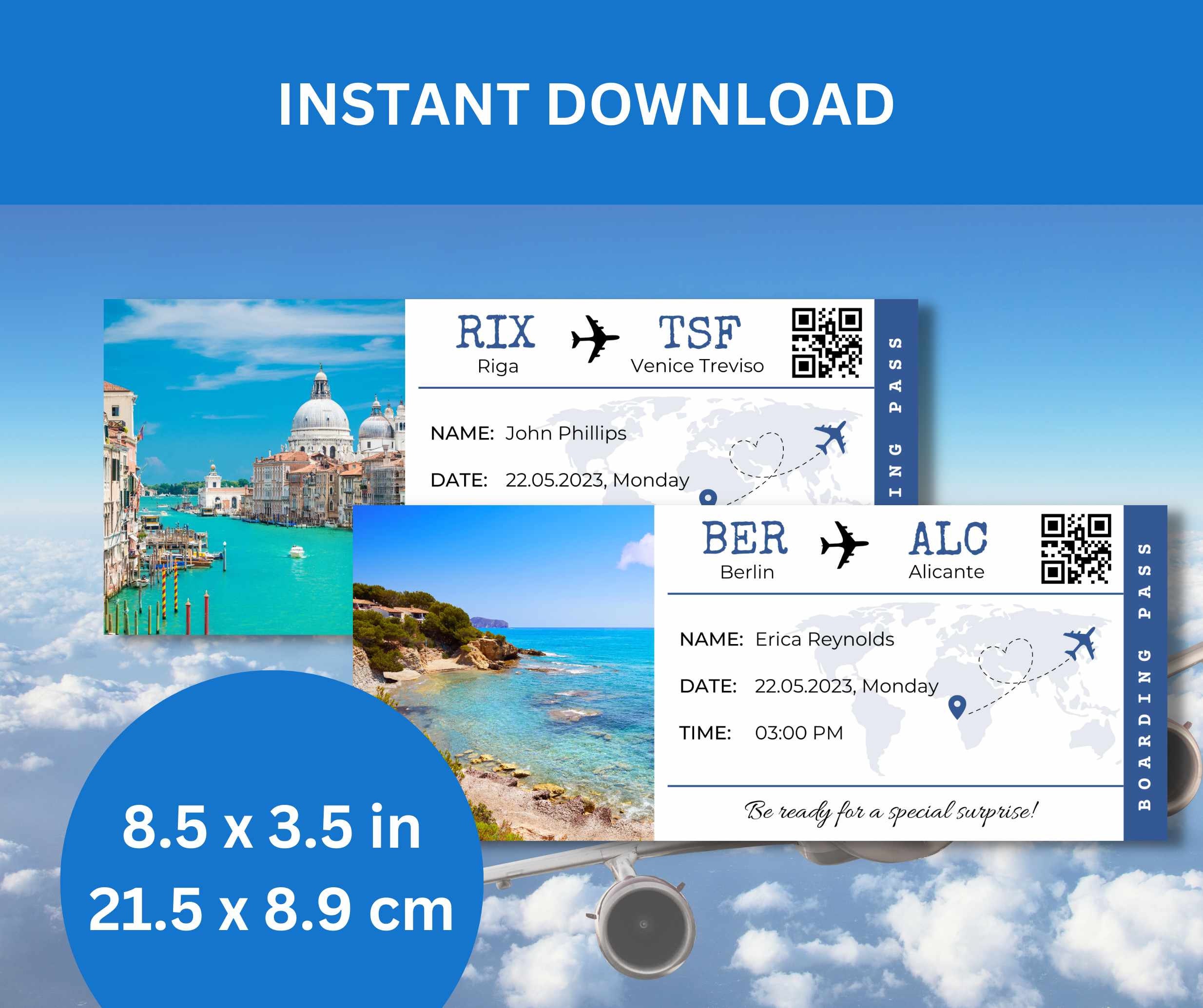 Editable Boarding Pass Template, Printable Personalized Airline Ticket ...