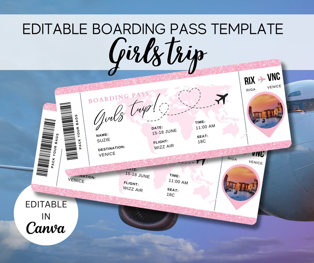 Editable Boarding Pass Template, Printable Personalized Airline Ticket ...