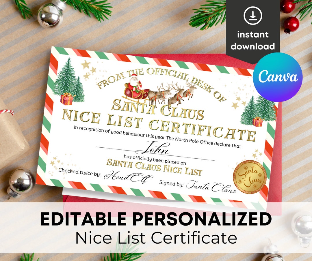 Instant Download Editable Nice List Certificate, Official Letter From ...