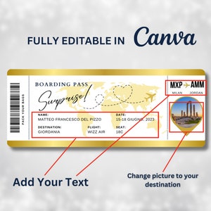 Bearbeitbare Bordkartenvorlage, druckbares personalisiertes Flugticket ...