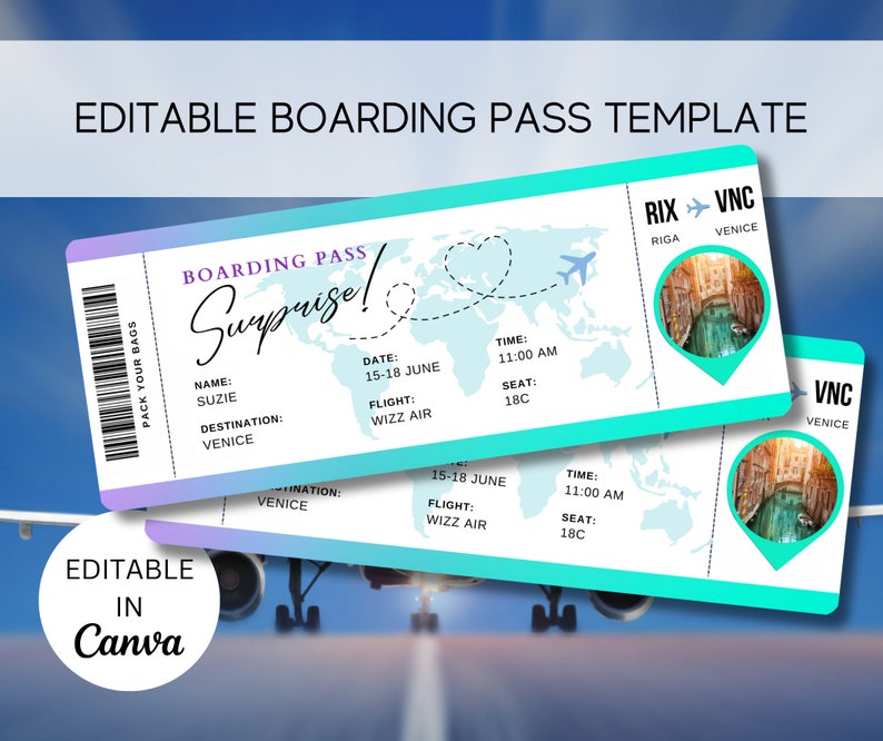 Editable Boarding Pass Template, Printable Personalized Airline Ticket ...