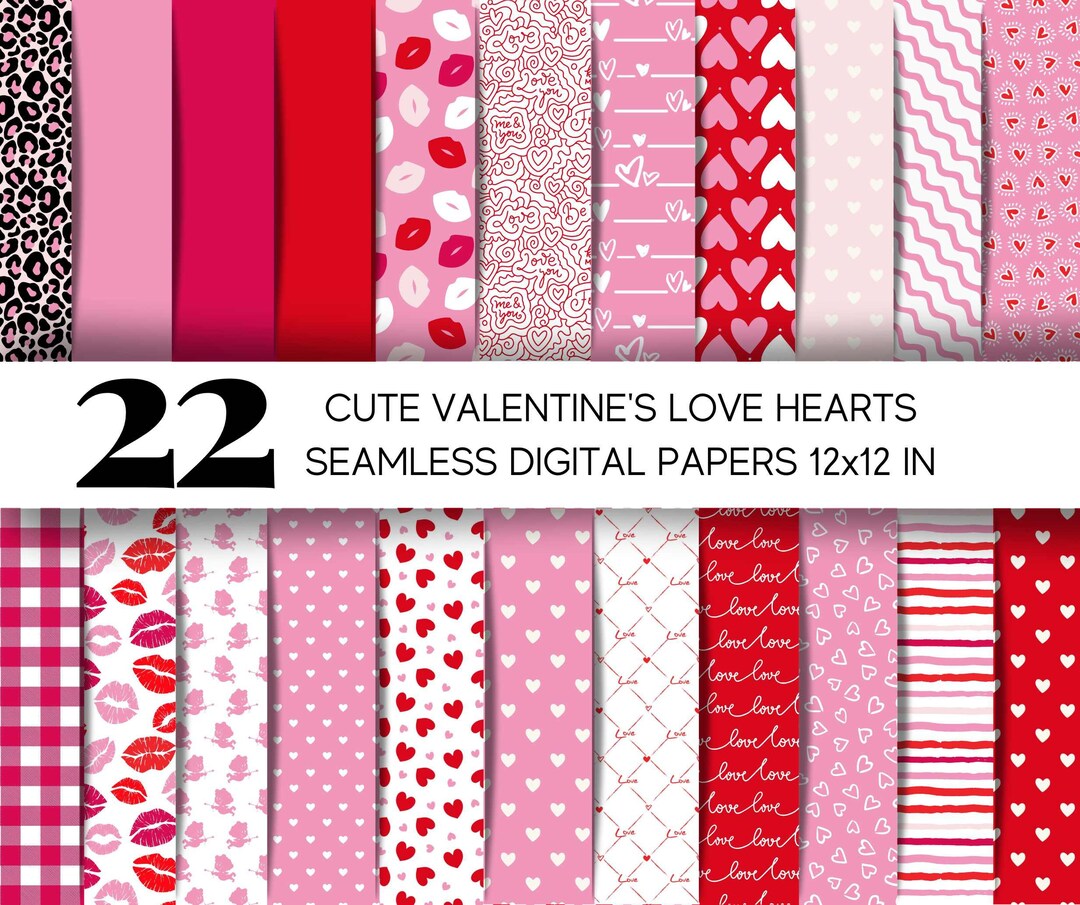 Valentine's Day Digital Paper Love Scrapbook Paper Valentine Pattern ...