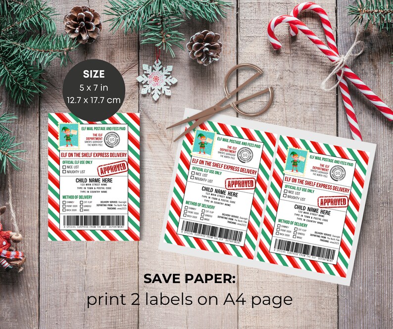 Elf Mail Shipping Label Editable, Gift Tag Template Canva, Christmas ...