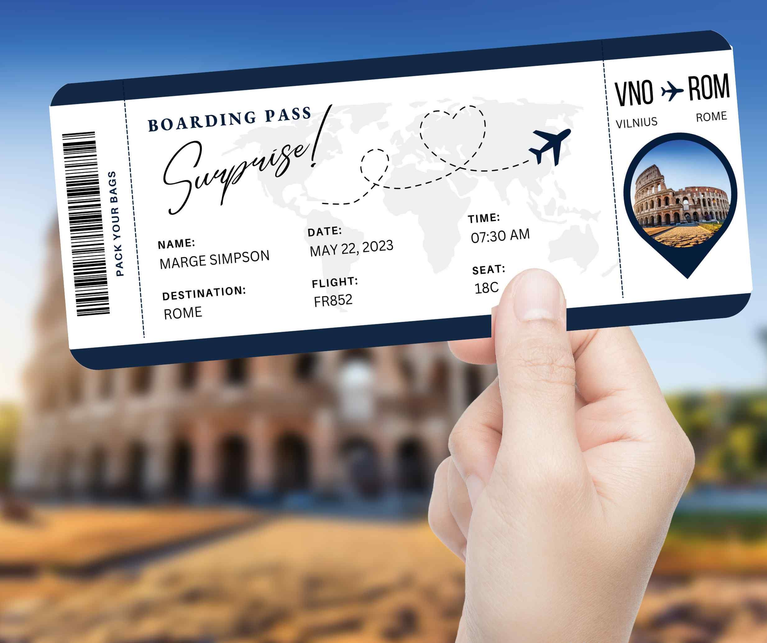 Editable Boarding Pass Template, Printable Personalized Airline Ticket ...