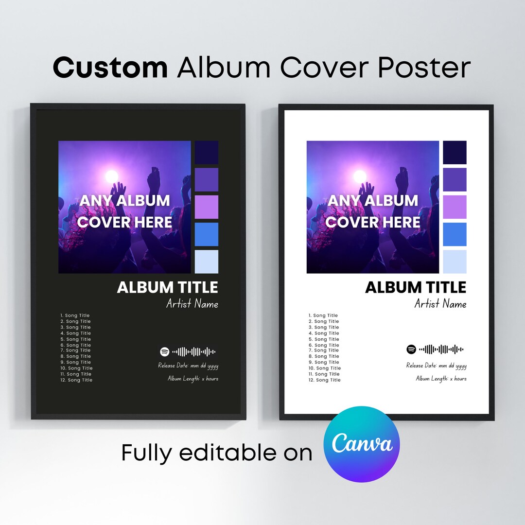 Custom Album Cover Posters, Digital Poster Canva Template, Customizable Digital Music Poster ...