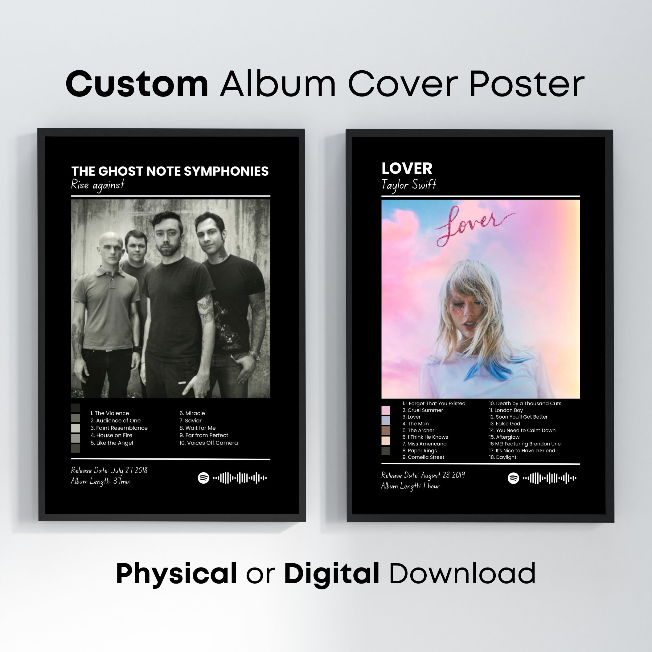 Custom Album Cover Posters Print, Black Digital Poster, Customizable ...